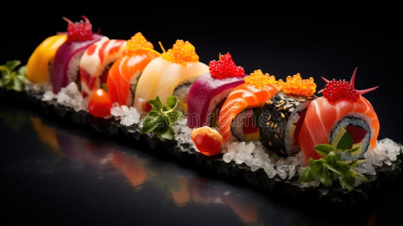 A Sushi Platter with Various Types of Fish, AI Stock Image - Image of ...
