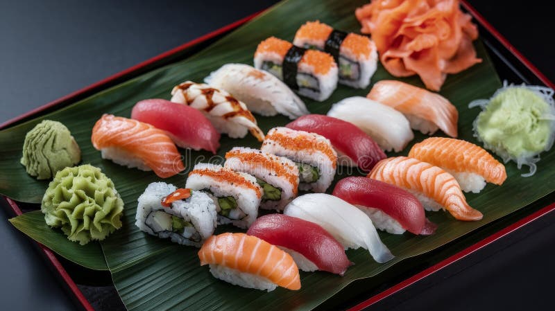 Sushi Platter with Various Types, of Sushi Rolls, and Nigiri Stock ...