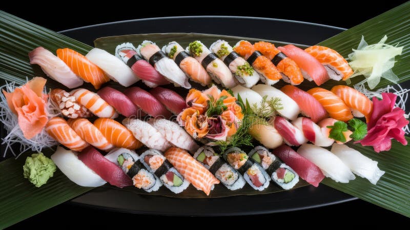 Sushi Platter with Various Types, of Sushi Rolls, and Nigiri Stock ...