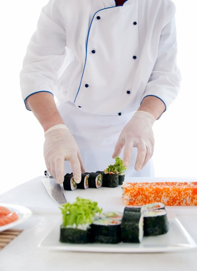 Sushi preparation stock image. Image of knife, cook, ingredients - 20009879