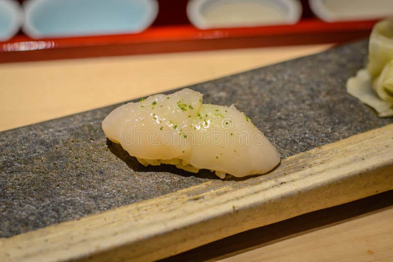 Sushi Raw Fish on Rice Served on a Plate Stock Photo - Image of main ...