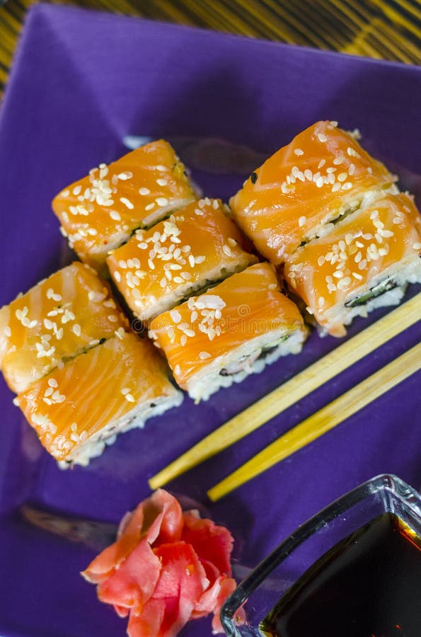 Red fish sushi stock image. Image of health, cream, food - 151063485