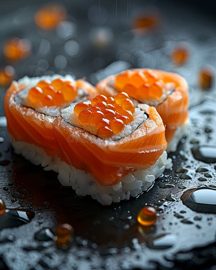 Sushi Rice Rolls in the Shape of Heart, in the Style of Dark White and ...