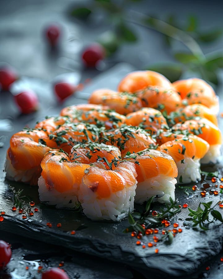 Sushi Rice Rolls in the Shape of Heart, in the Style of Dark White and ...