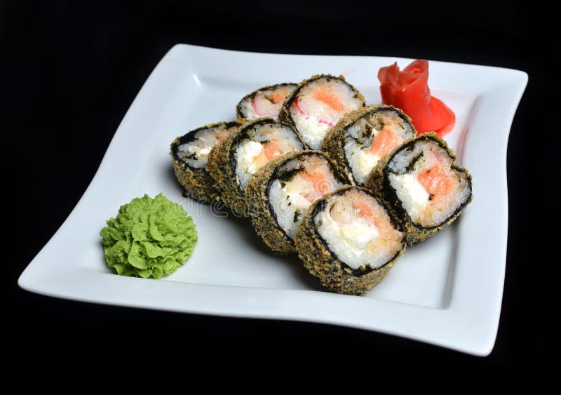 Sushi Roll Banzai. Hot Roll Philadelphia with Shrimp on a Plate Stock ...