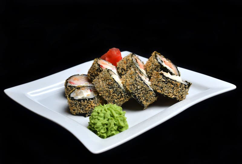 Sushi Roll Banzai. Hot Roll Philadelphia with Shrimp on a Plate Stock ...