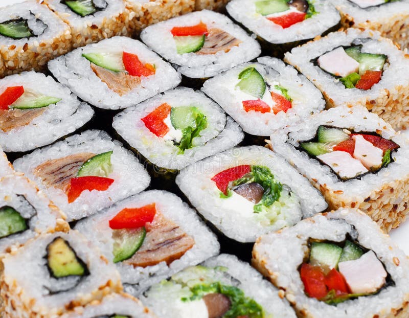 Sushi Roll Big Set with Different Components Stock Photo - Image of ...
