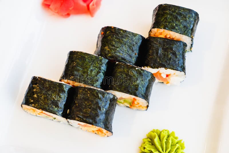 Sushi Roll with Eel and Avocado. Japanese Food. Stock Image - Image of ...