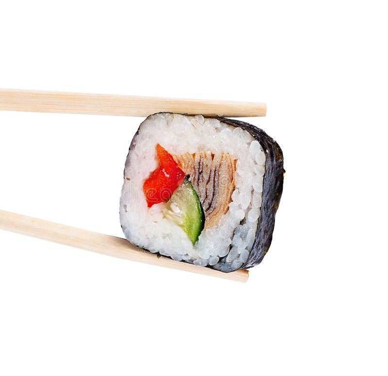 Sushi Roll with Eel, Sweet Pepper and Cucumber Stock Image - Image of ...