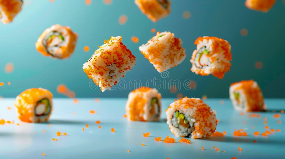 A Sushi Roll is Falling into the Air Stock Image - Image of roll ...