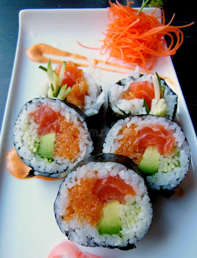 Sushi roll on plate stock photo. Image of tuna, restaurant - 61877062