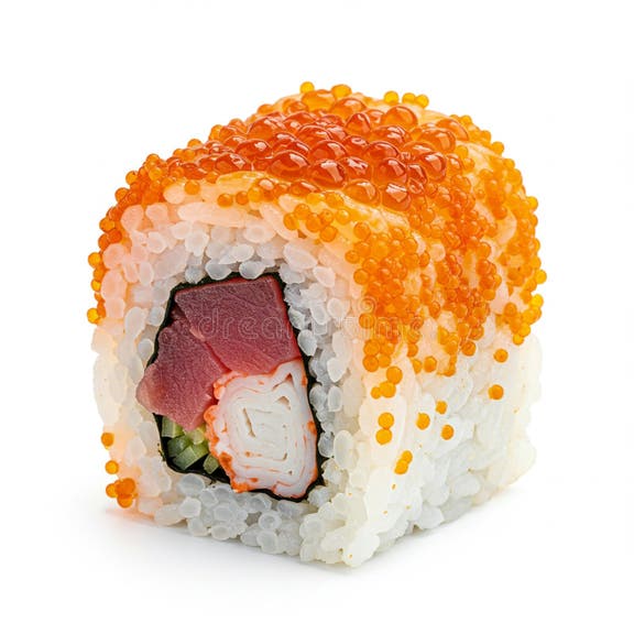 Sushi Roll with a Rectangular Shape, Featuring a White Rice Exterior ...