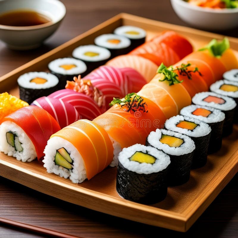 Sushi Roll With Salmon Tuna Avocado Cucumber And Cream Cheese Sushi Menu Stock Illustration