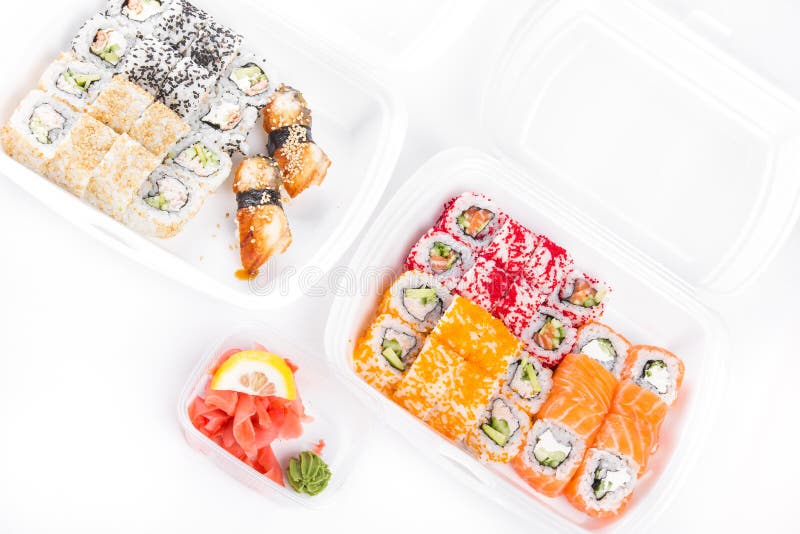 Sushi and Roll Set in Plastic Box Stock Photo - Image of alyaska ...