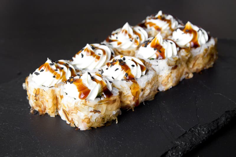 Sushi Rolls Bonito and Topped with Cream Cheese Stock Photo - Image of ...
