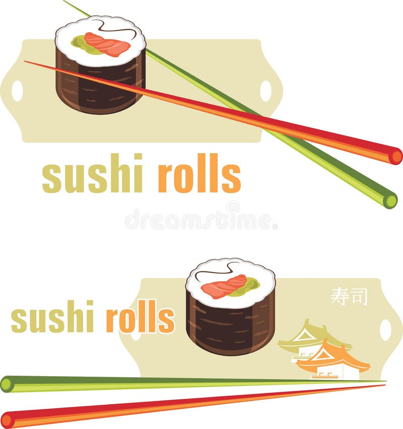 Sushi Rolls and Chopsticks. Icons for Menu Design Stock Vector ...