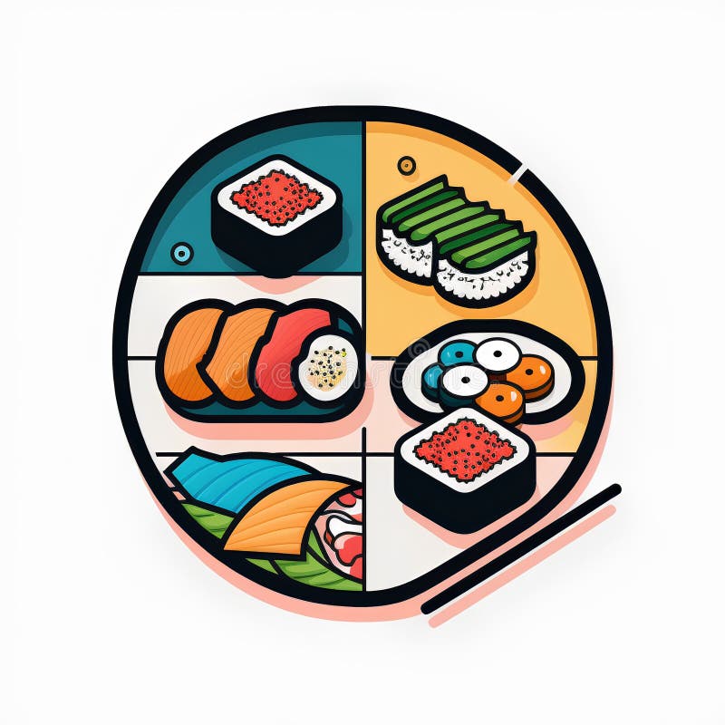 Sushi and Rolls in a Circle. Japanese Cuisine Stock Illustration ...