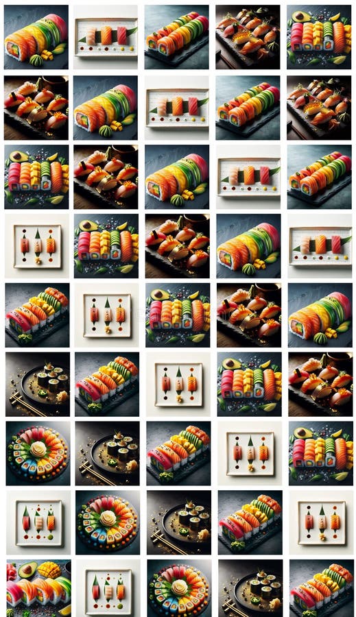 Sushi Rolls Collage stock photo. Image of play, advertising - 376129234