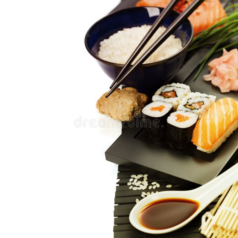 Sushi and Sashimi Seafood in Refrigerator Stock Photo - Image of fresh ...