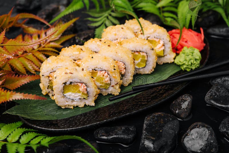 Sushi Rolls with Mango and Crab Inside Stock Image - Image of japanese ...
