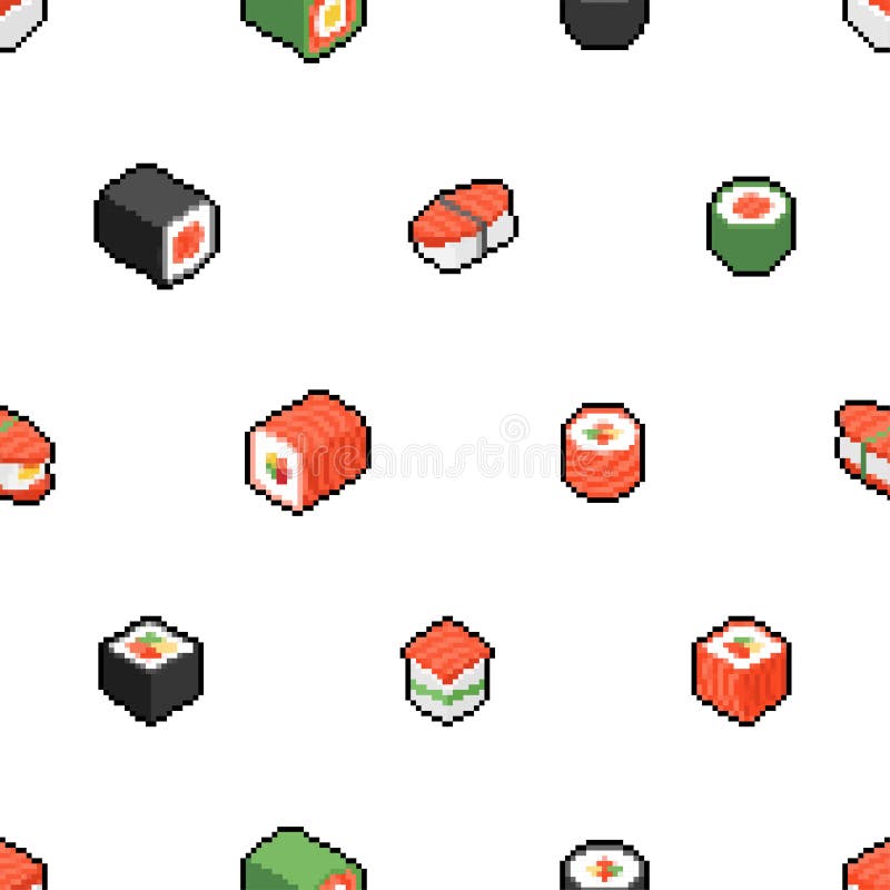 Sushi Pixel Art Isolated. Rolls 8 Bit Traditional Japanese Food Stock ...