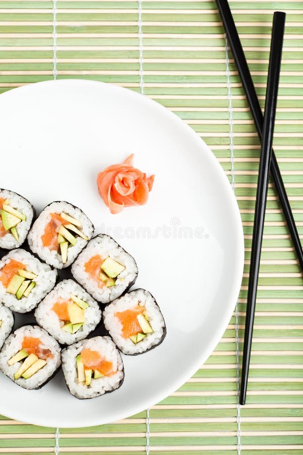 Sushi Rolls on the Plate. Top View Stock Image - Image of asia, ethnic ...