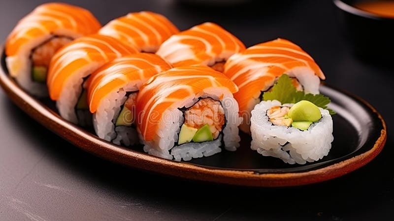 Sushi Rolls Set With Salmon And Cream Cheese Generative Ai Stock Illustration Illustration Of