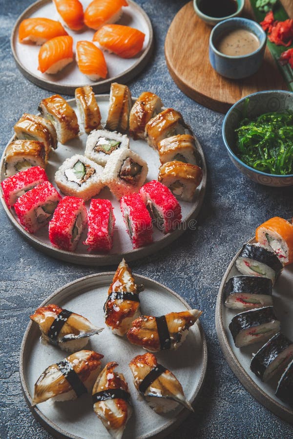 Sushi and Rolls Sets. Japonese Food Stock Photo - Image of delicious ...