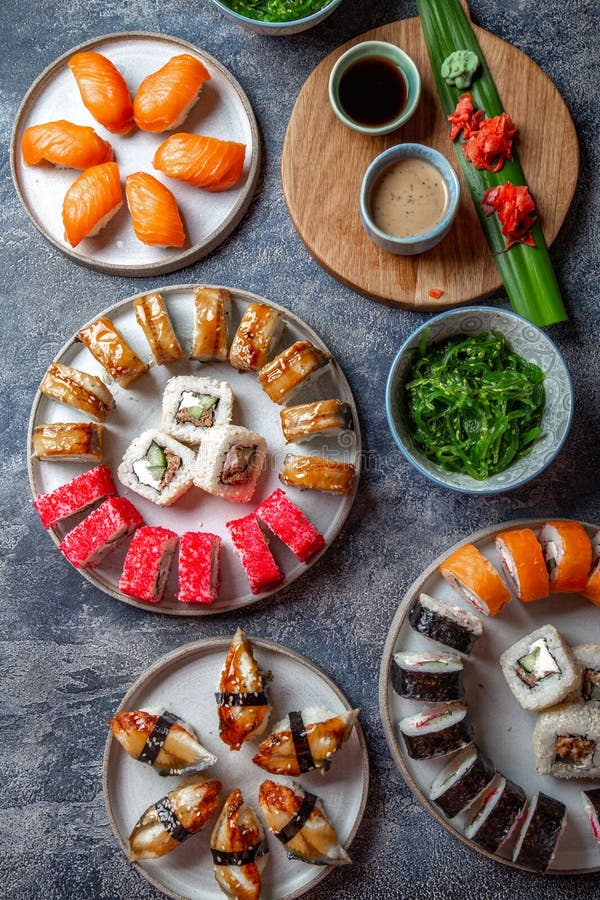 Sushi and Rolls Sets. Japonese Food Stock Image - Image of fish ...