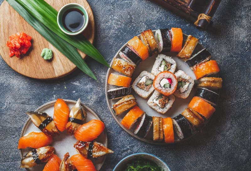 Sushi and Rolls Sets. Japonese Food Stock Photo - Image of maki, ginger ...
