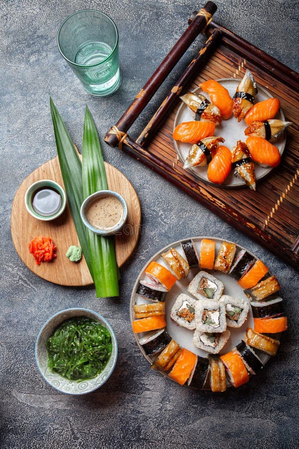 Sushi and Rolls Sets. Japonese Food Stock Photo - Image of california ...