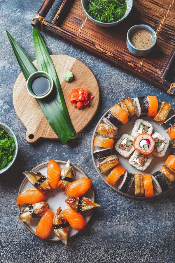 Sushi and Rolls Sets. Japonese Food Stock Photo - Image of japonese ...
