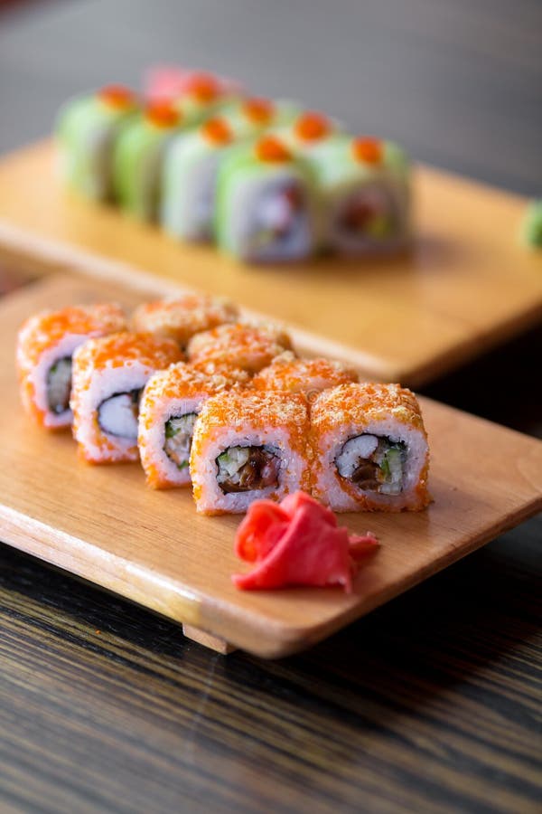 Sushi rolls on the table stock image. Image of food, diet - 87875599