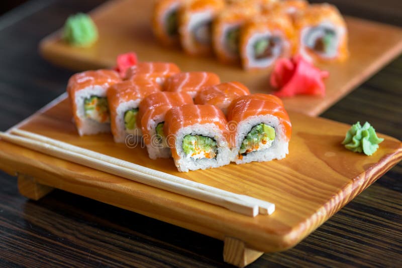 Sushi rolls on the table stock image. Image of delicious - 87875707