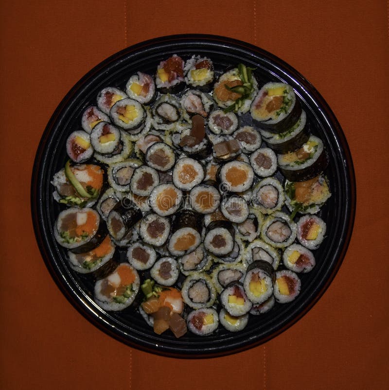 Sushi round plate stock image. Image of culinary, cold - 91083979