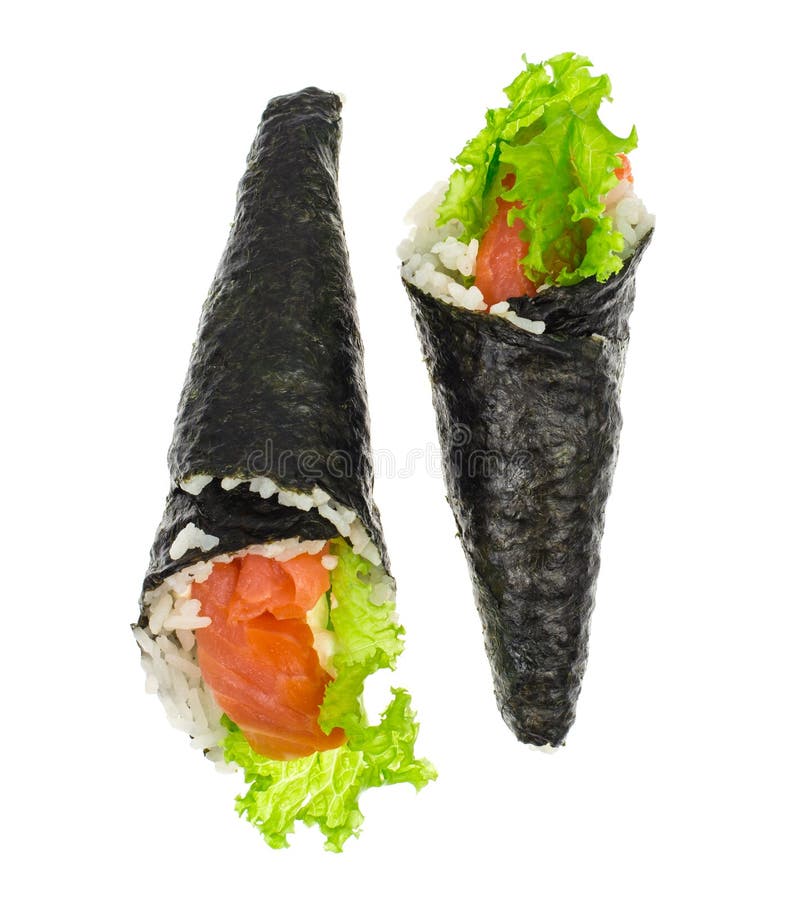 Sushi with salmon of cone stock image. Image of asian - 102397685