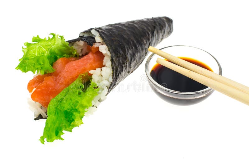 Sushi with salmon of cone stock image. Image of delicacy - 102397697