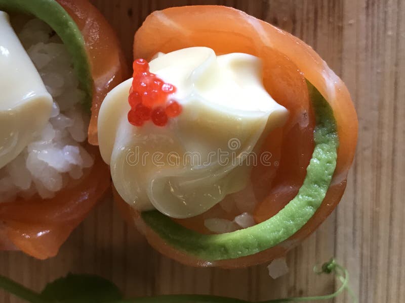 Salmon Rose sushi stock photo. Image of rose, closeup - 70777880