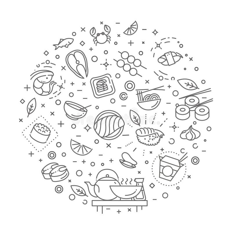 Sushi, Seafood Outline Symbols. Vector Illustration Stock Vector ...