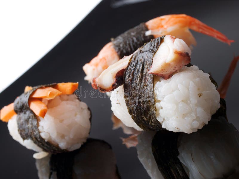 Sushi with seafood stock photo. Image of background, black - 58540986