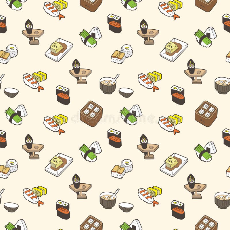 Seamless Japanese Food Pattern Stock Vector - Illustration of japan ...