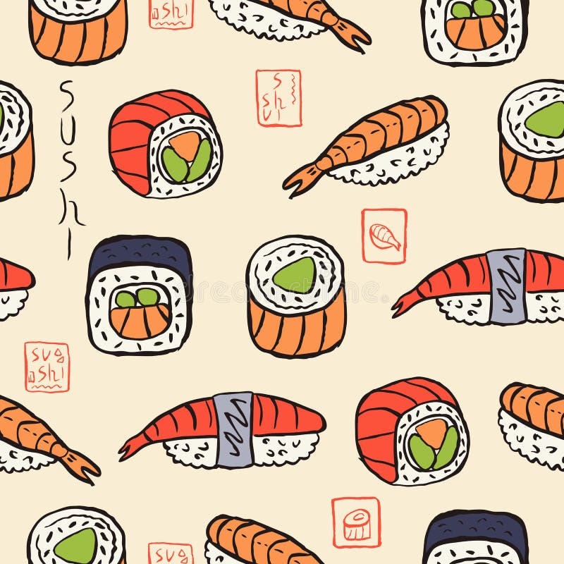 Sushi Seamless Pattern Set, Sushi Rolls Texture, Japanese Cuisine Background, Wallpapers ...