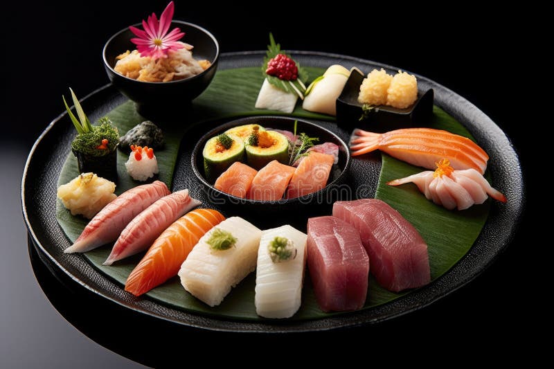 Sushi Selection on a Traditional Japanese Plate Stock Illustration ...