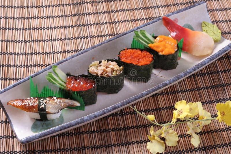 Japanese Food Sushi Boat Set Design Photo Stock Photo - Image of ...