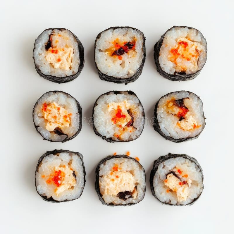 Sushi Set with Baked Norimaki Rolls on White Background. Stock ...