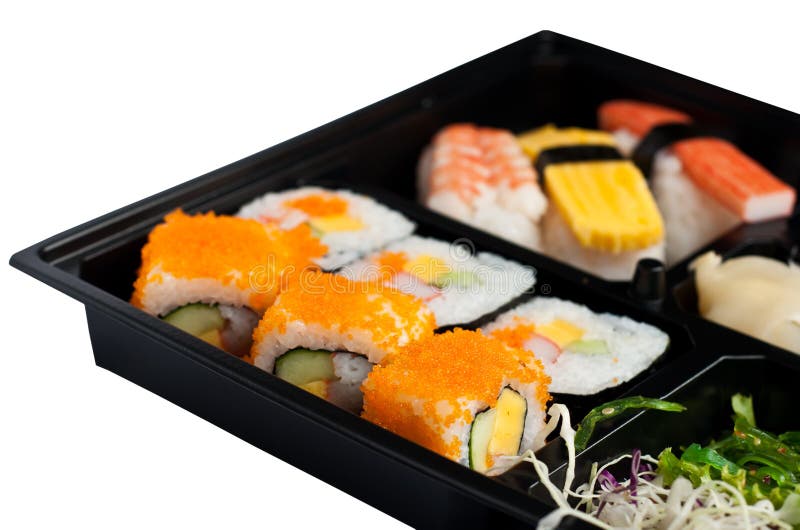 Sushi set in black box stock image. Image of fish, seafood - 21501123