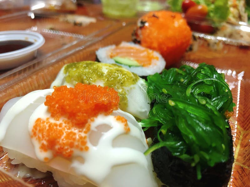 Sushi set box stock image. Image of sushi, japanese - 181619203