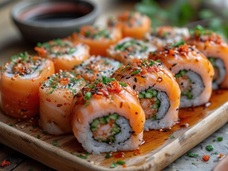 Sushi Set Closeup Asian Cuisine Stock Illustration - Illustration of ...