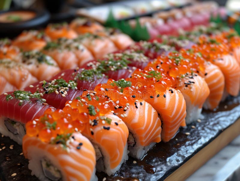 Sushi Set Closeup Asian Cuisine Stock Illustration - Illustration of ...