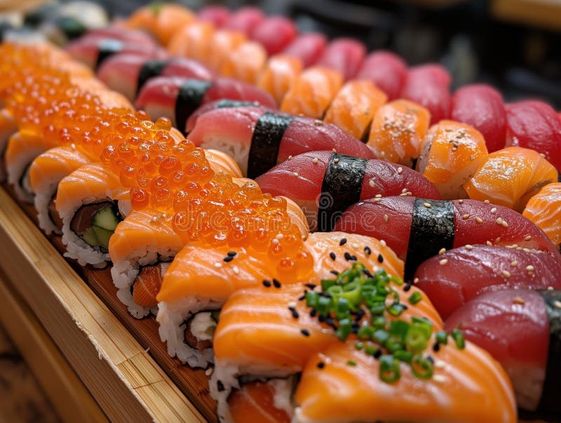 Sushi Set Closeup Asian Cuisine Stock Illustration - Illustration of ...